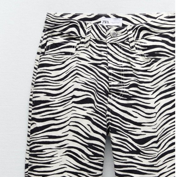 Zara | Jeans | Nwt Zara Zebra Print Straight Fit High Waist Jeans 4 ...